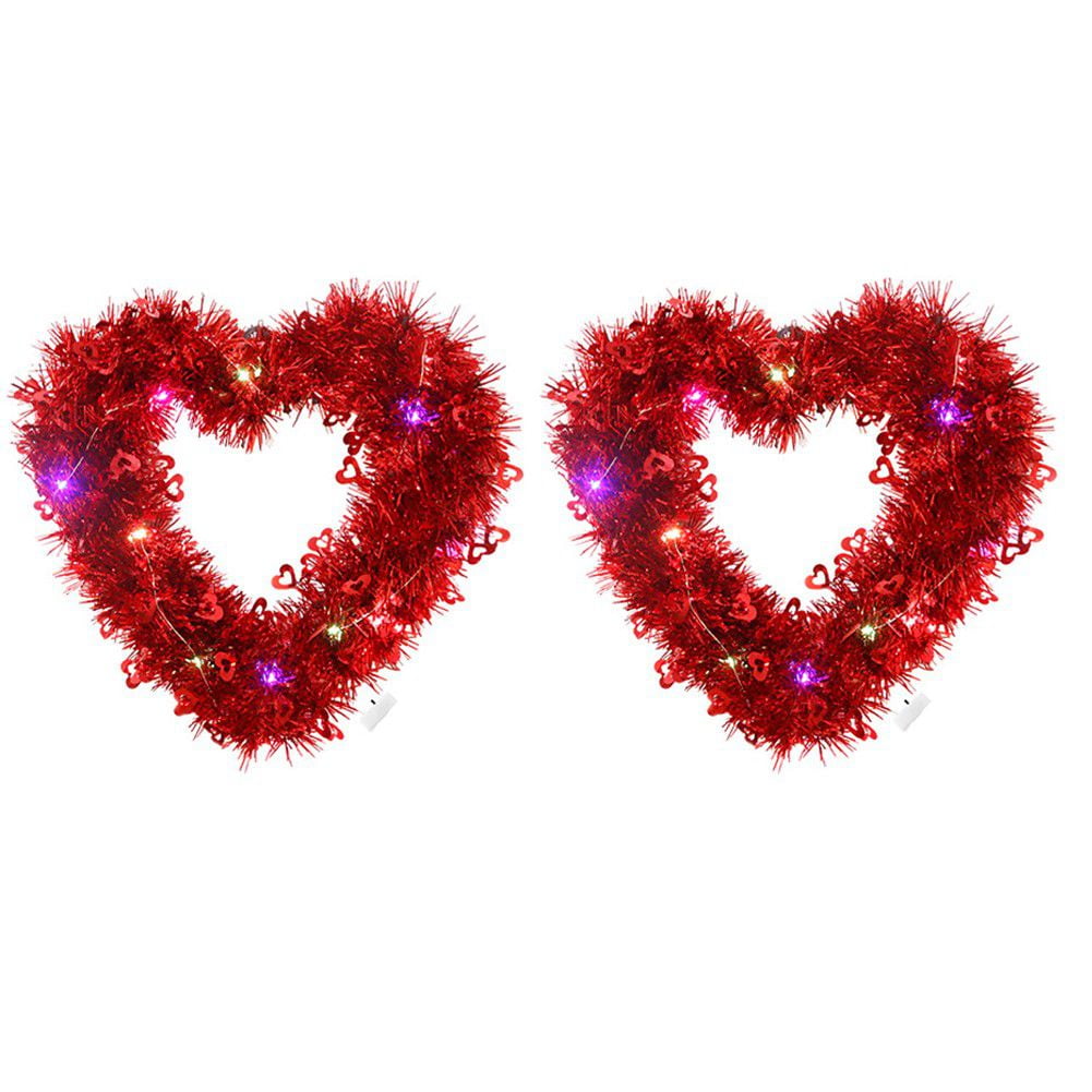 Heart Shaped Wreath with Lights, Lighted Hanging Valentines Aniversary ...
