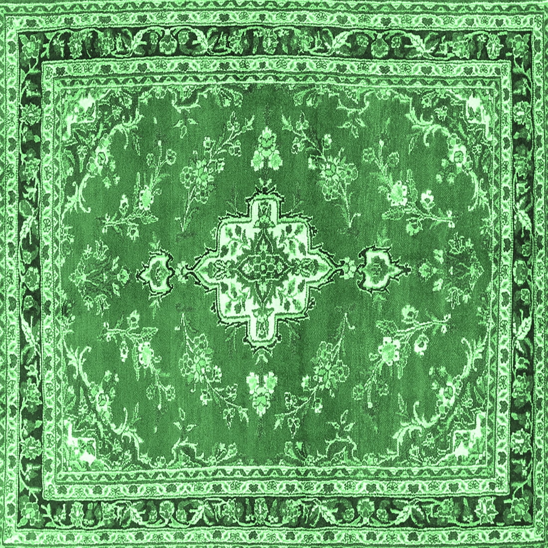 Ahgly Company Indoor Square Medallion Emerald Green Traditional Area ...