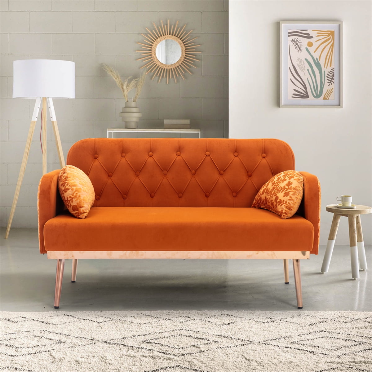 Modern Velvet Accent Sofa, 55" Upholstered Loveseat Sofa Couch with ...