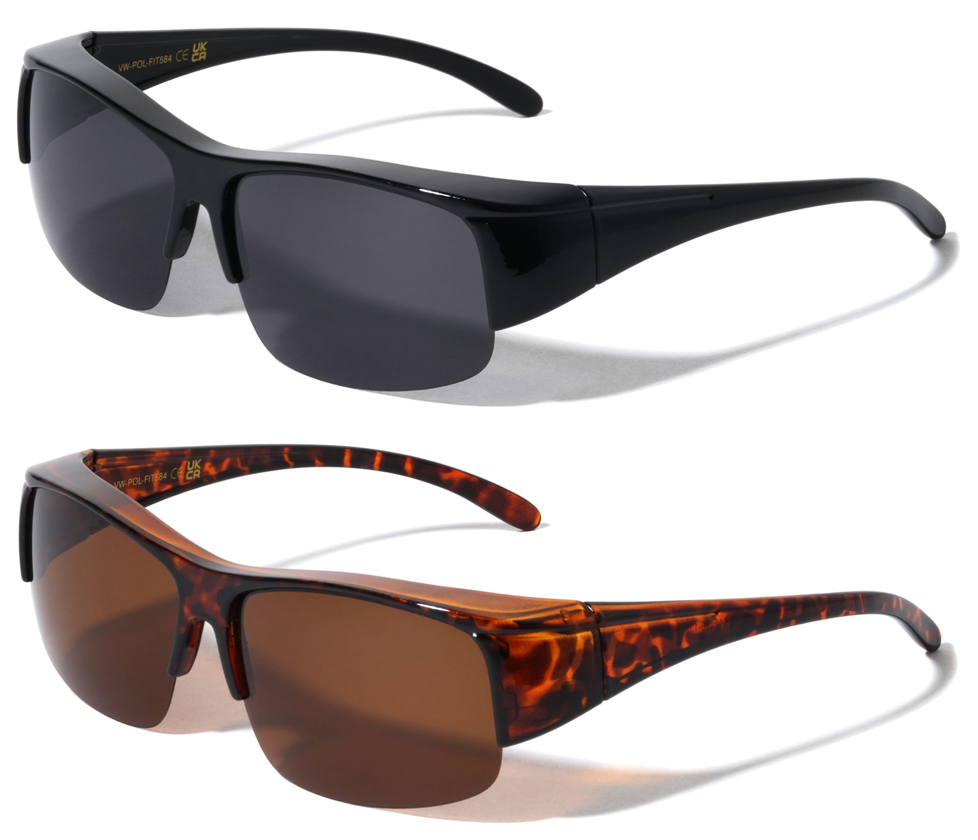 2 Pairs of Half Rim Sport Polarized Fit Over Sunglasses Wear Over ...