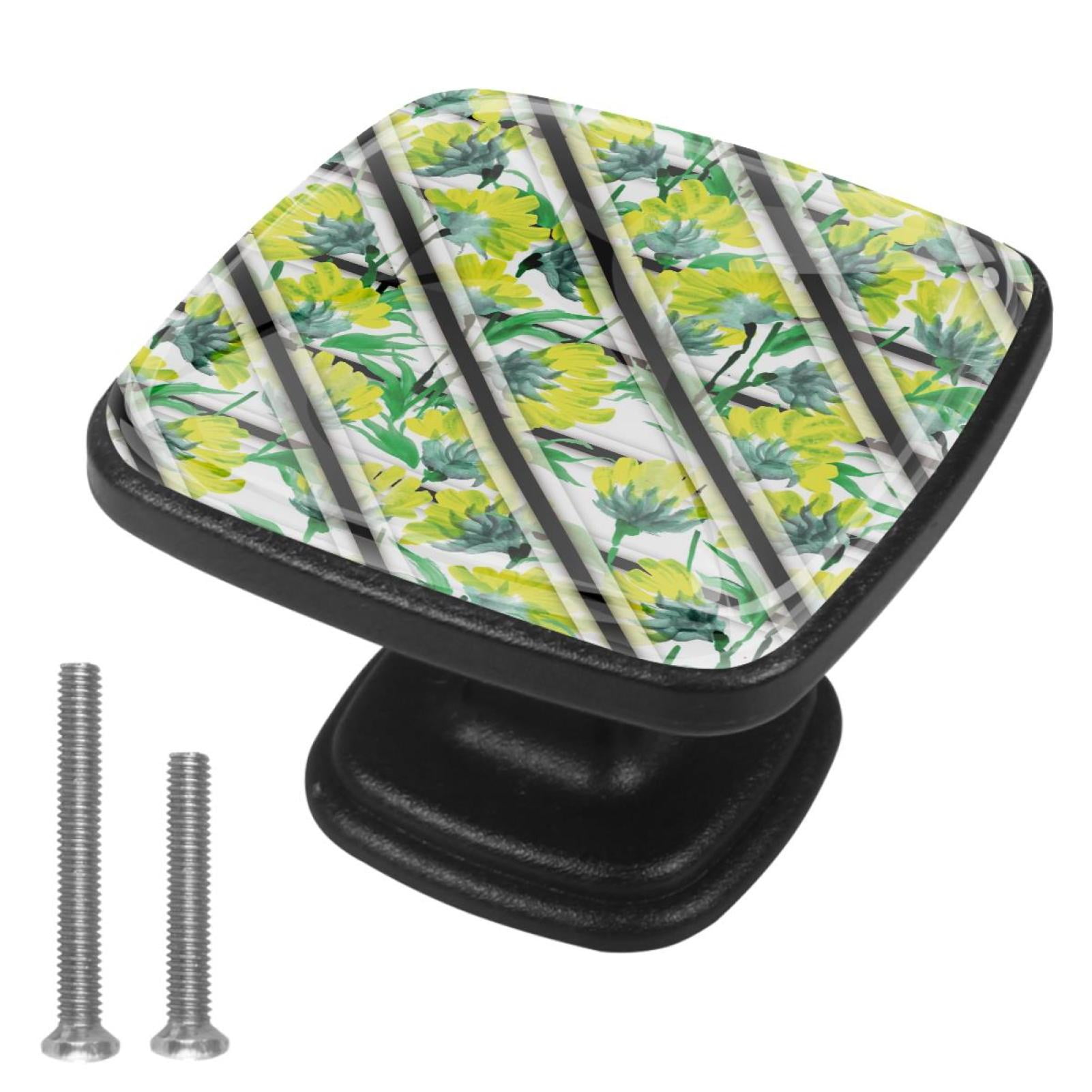 4 Pcs Cabinet Handle Drawer Pulls Yellow Floral Stripes Knobs with ...