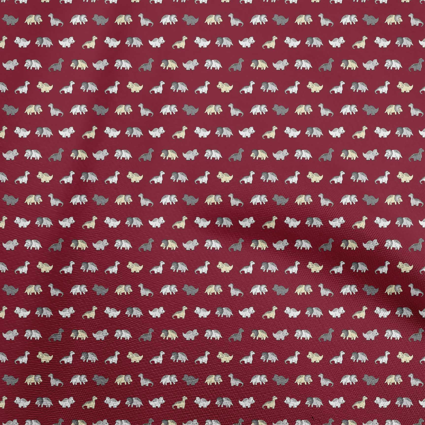 oneOone Cotton Jersey Maroon Fabric Colorful Dinosaur Cartoon Sewing ...