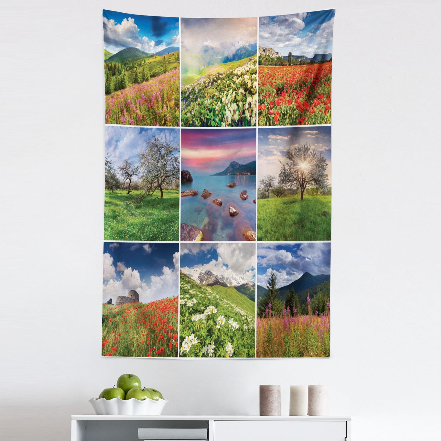 Summer Tapestry, Collage with 9 Different Square Framed Freshening ...