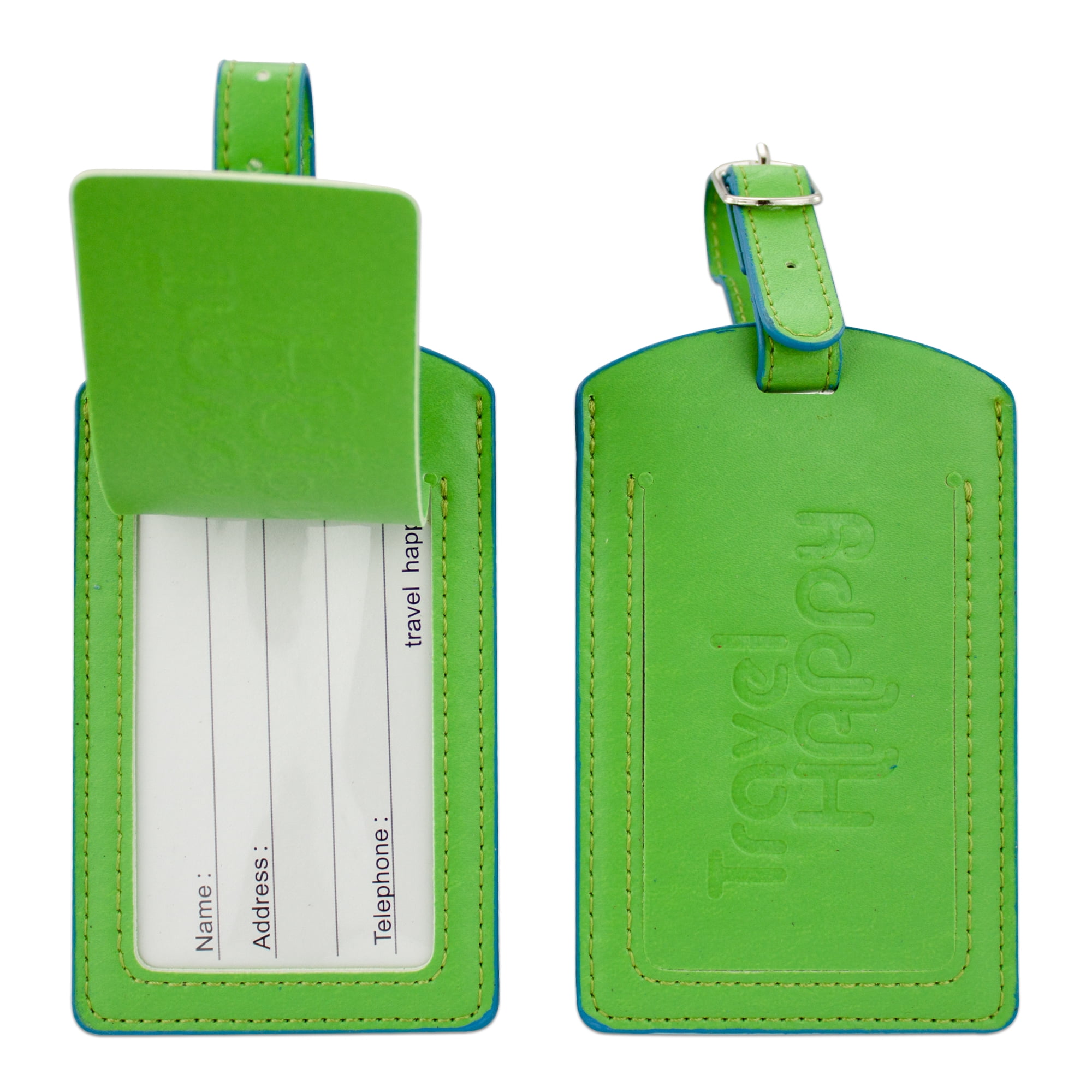 PU Leather Luggage Tags, Travel ID Bag Tags - Set of 2 (Green ...