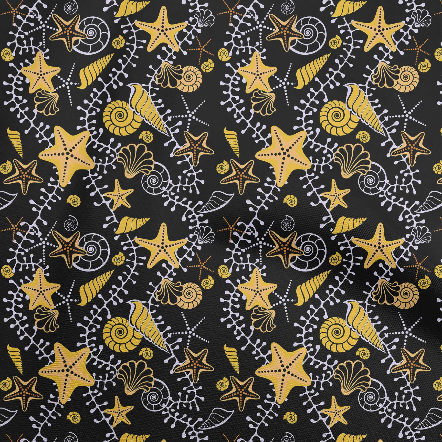 oneOone Silk Tabby Yellow Fabric Beach Starfish &Shell Sewing Craft ...