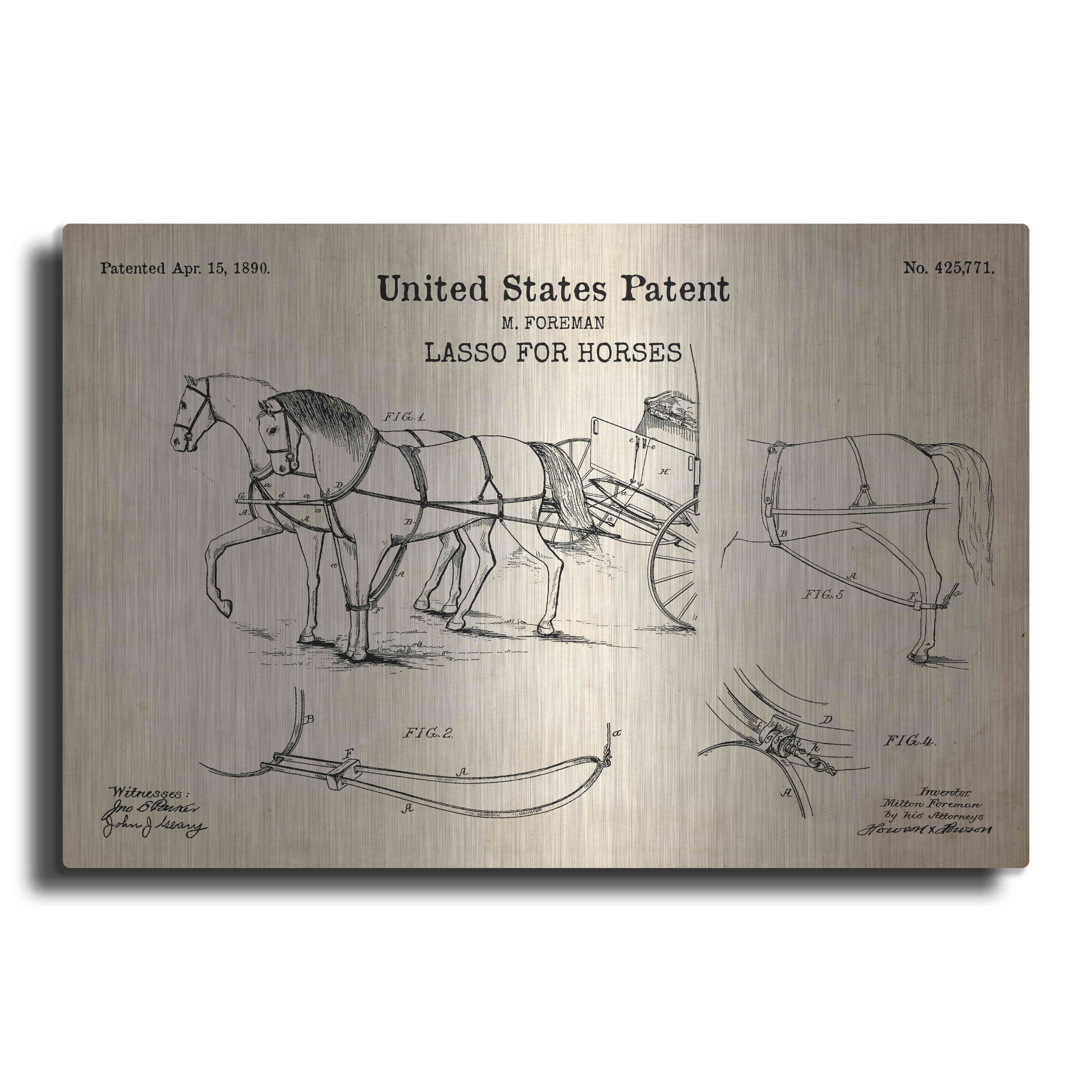 Luxe Metal Art 'Lasso for Horses Blueprint Patent Parchment' Metal Wall ...