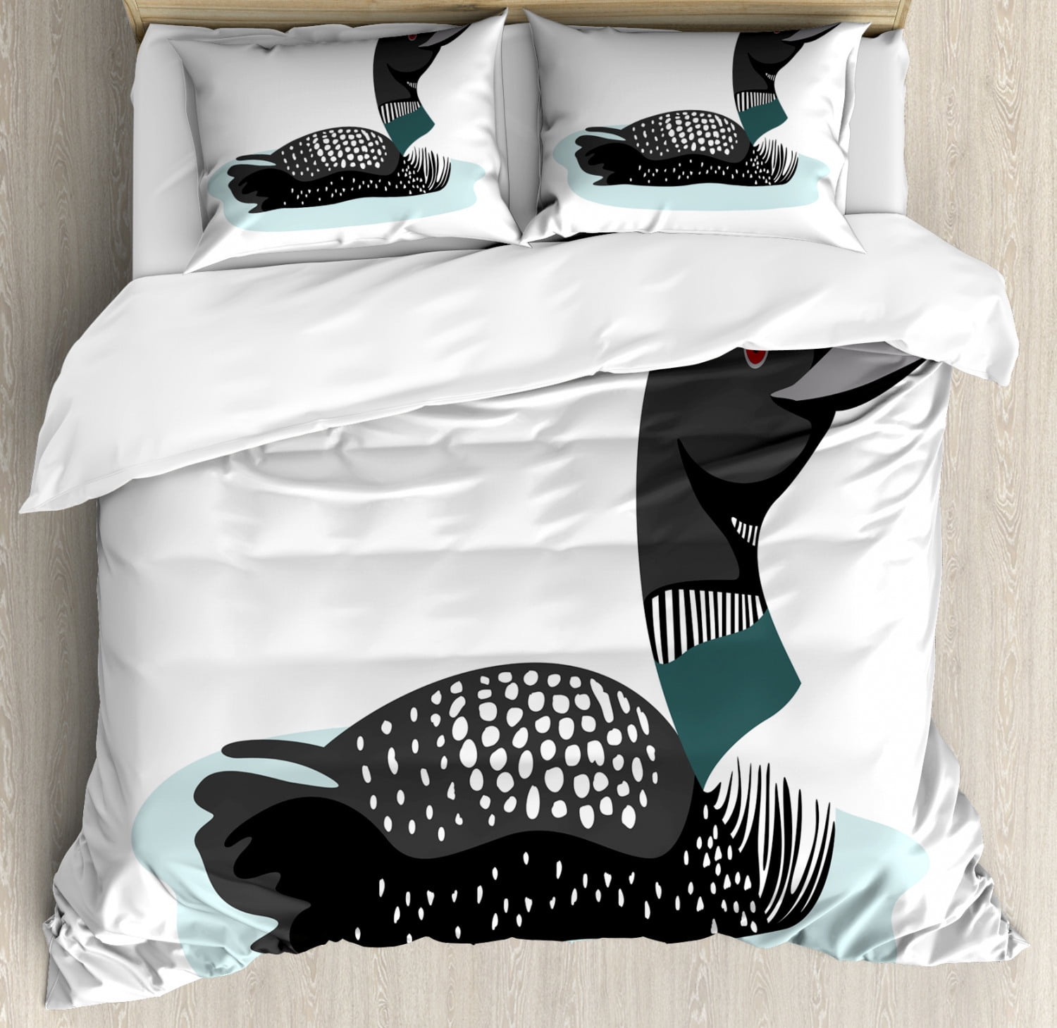 Loon Duvet Cover Set Queen Size, Digitally Generated Side Graphics of a ...