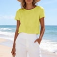 Crop Tops for Women Solid Color Short Sleeves Crew Neck Basic Shirts ...