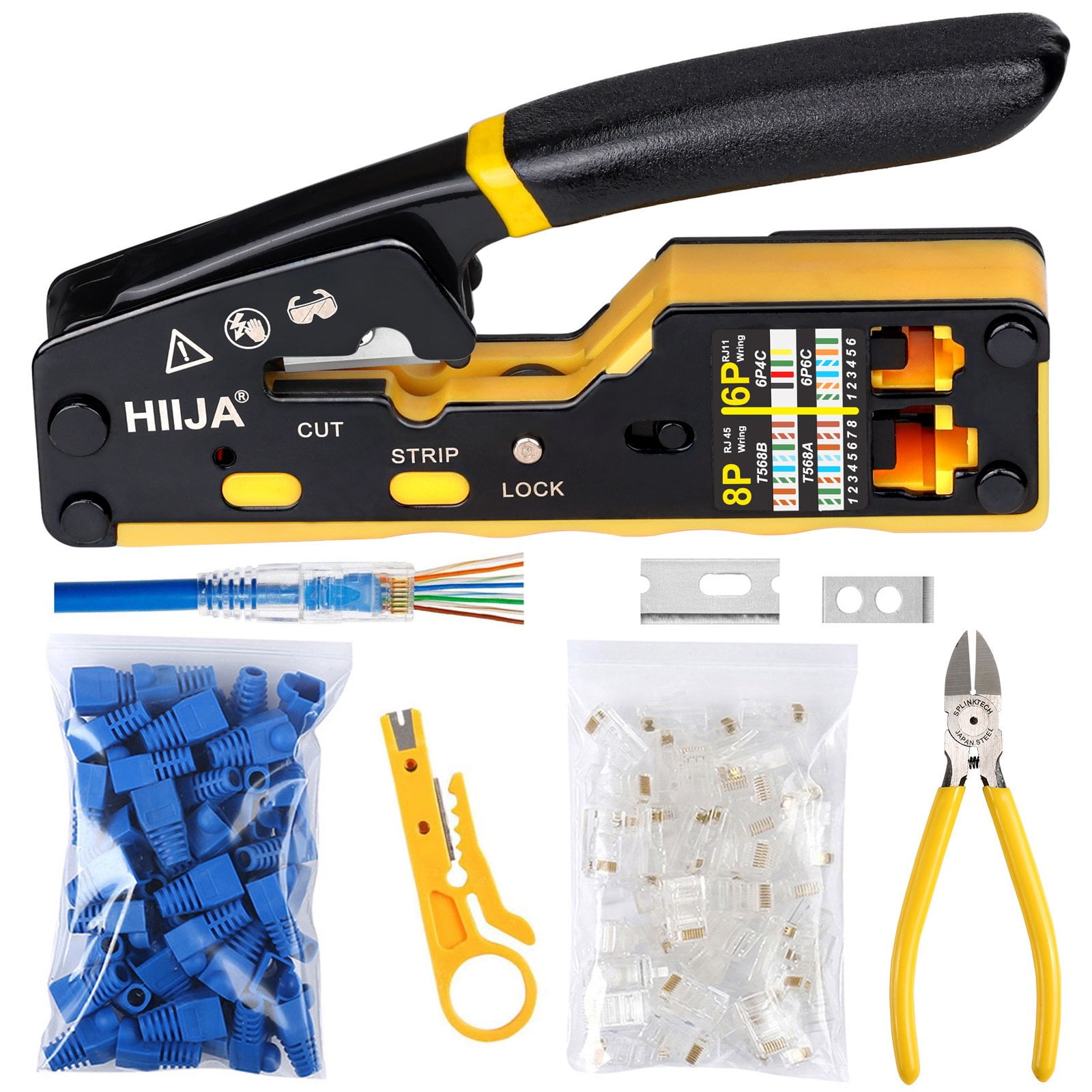 Hiija Pass Through RJ45 Crimp Tool Kit Ethernet RJ45 Crimper CAT5 Cat5e ...