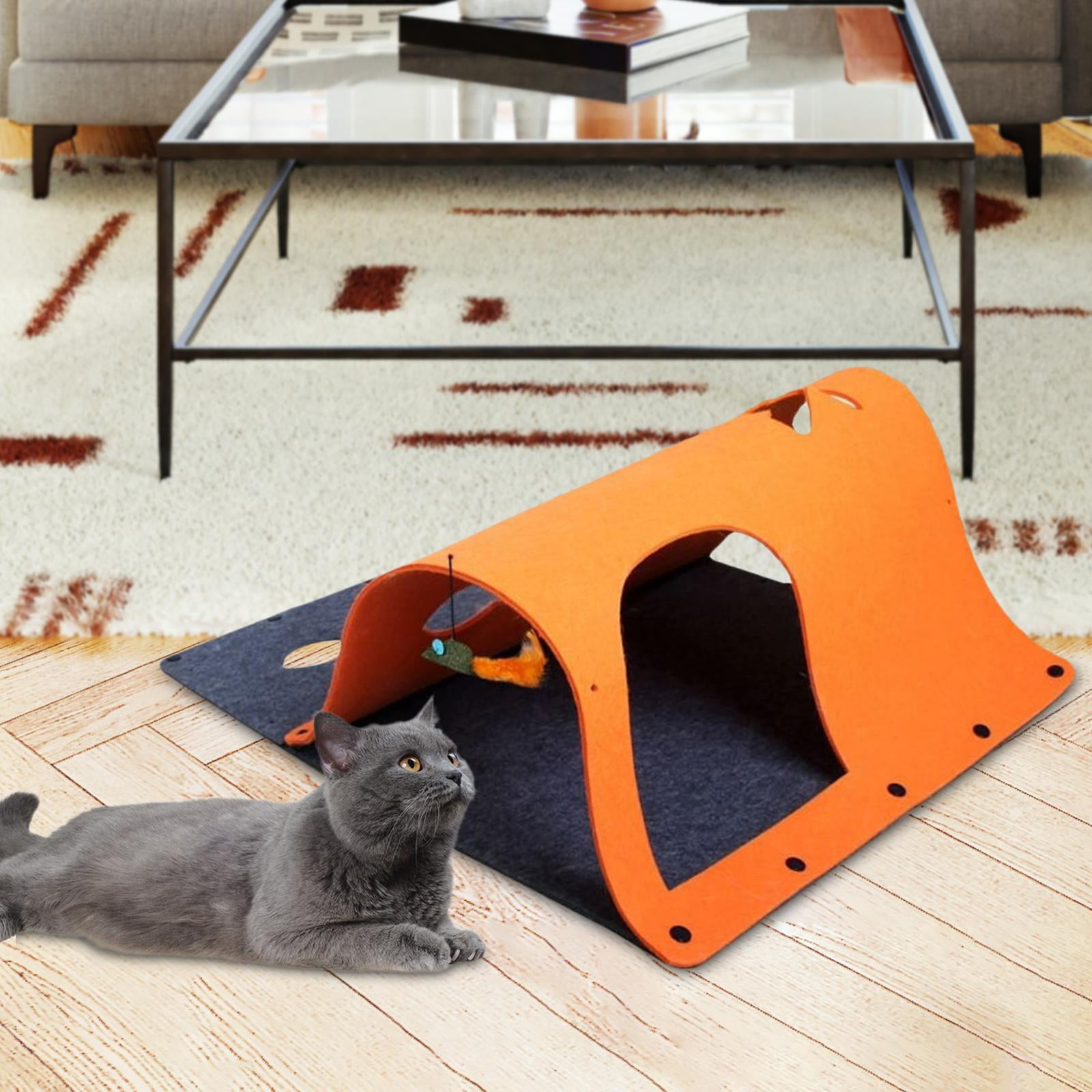 Felt Cat Tunnel for Indoor Cats Pet Interactive Play Toy Mat Kitten with Hanging Mouse Tent Cat ...