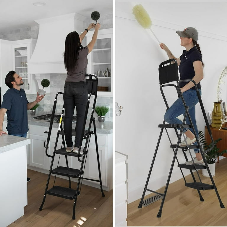 HBTower 4 Step Ladder with Handrails, Folding Step Stool HBTower 4 Step Ladder with Handrails, Folding Step Stool