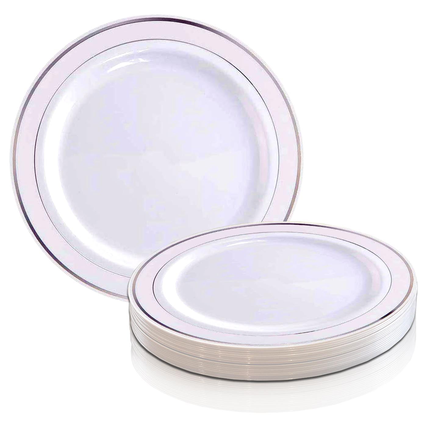 Smarty 9" White with Silver Edge Rim Plastic Buffet Plates 120ct ...