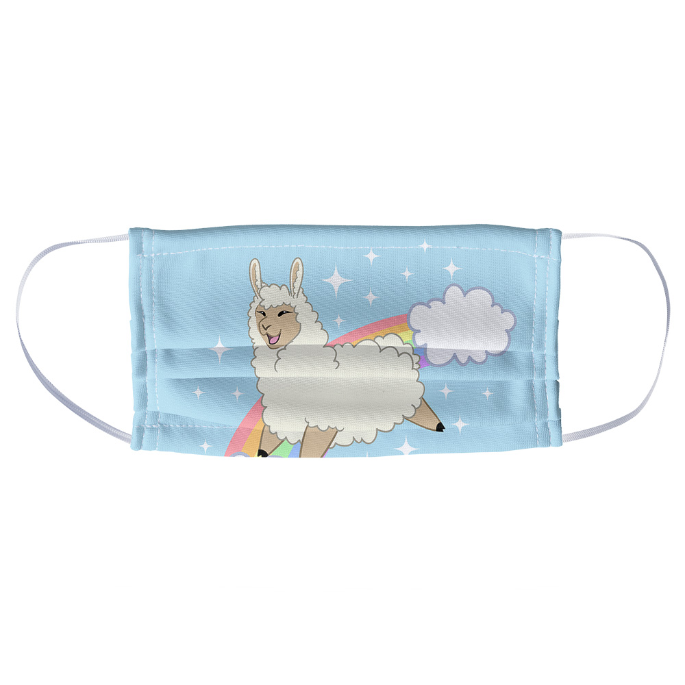 Llama on Sparkling Rainbow 1-Ply Reusable Face Mask Covering, Unisex ...