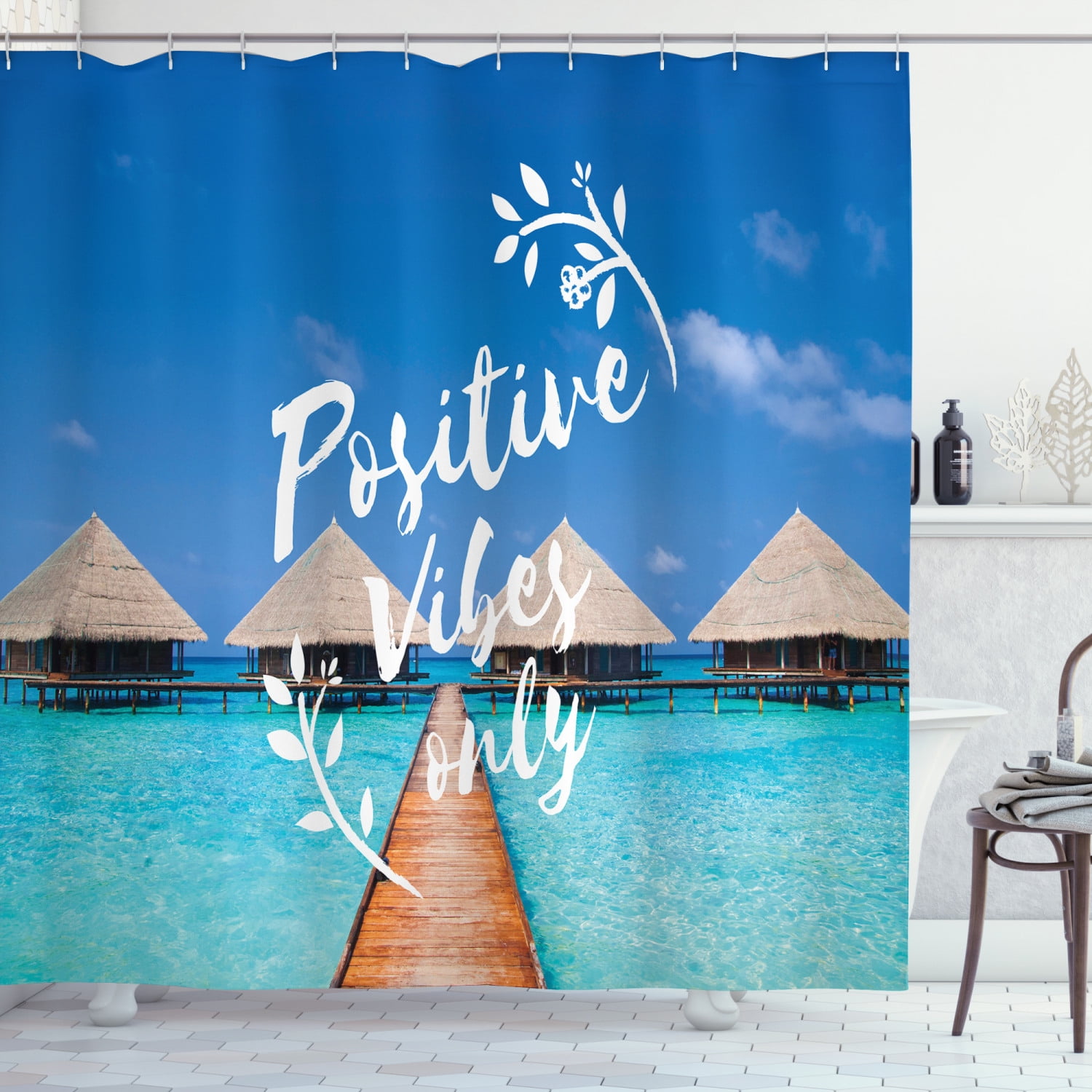 Quote Shower Curtain, Positive Vibes Only Message Attitude Motivation ...