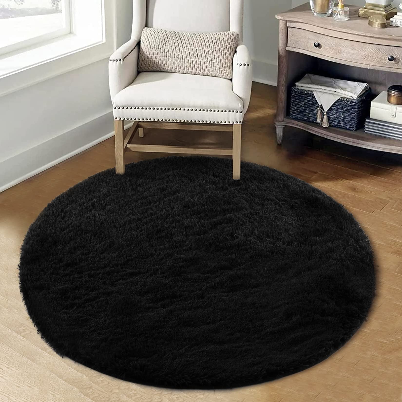 HOMERRY Round Rugs 5ft Shag Indoor Plush and Thick Faux Fur Shag Rug ...