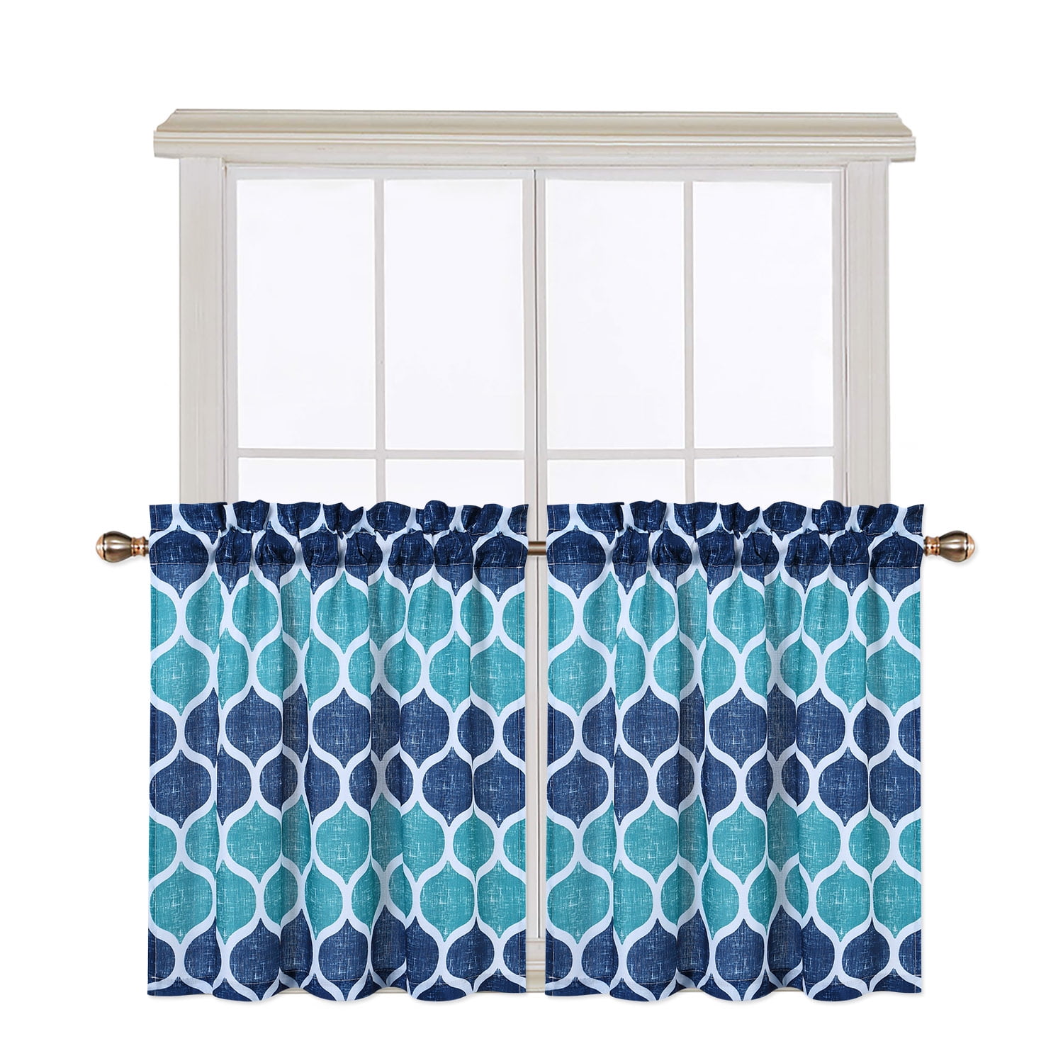 Cafe Curtains 30 Inch Length, Geometric Printed Kitchen Tier Curtains ...