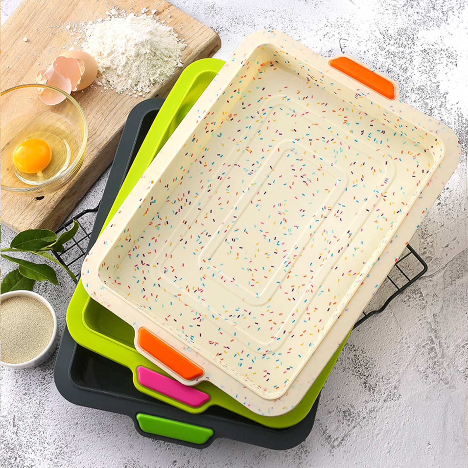 jiaroswwei Rectangle Non-stick Cake Bread Silicone Baking Tray Pan Mold ...