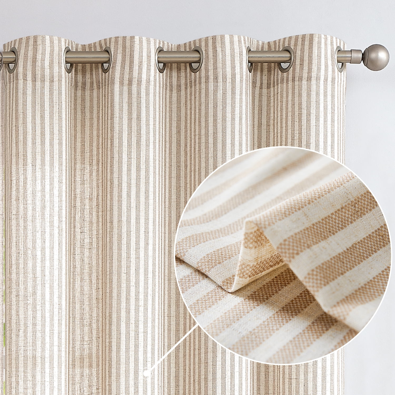 JINCHAN Striped Linen Curtains for Living Room Bedroom Taupe Ticking ...