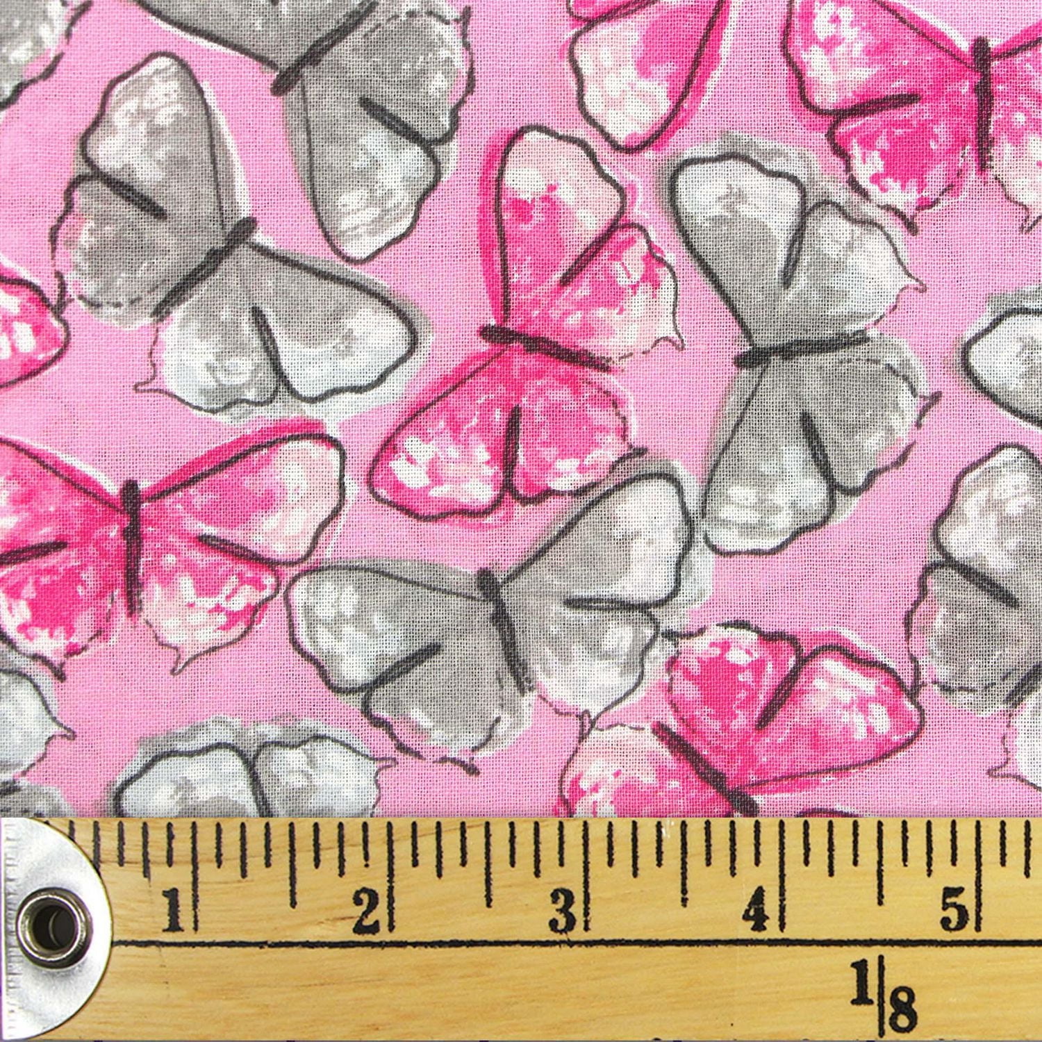 Click here for Fabric Creations Pink With Grey And Pink Butterfli... prices