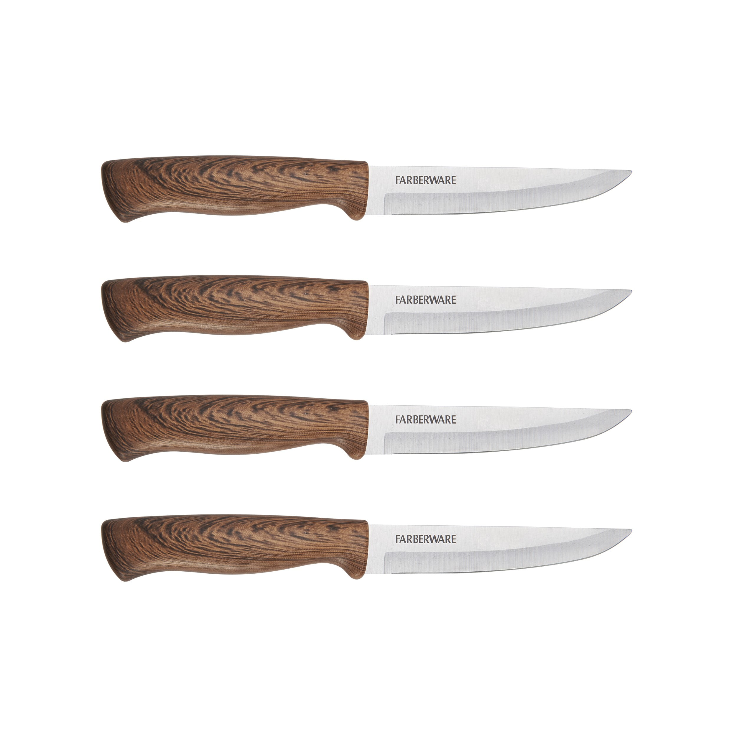Farberware Stainless Steel With Faux Ash Wood Handle Steak Knife Set 4