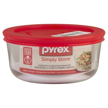 Pyrex 2-Cup Round Glass Storage Set with Dark Blue Plastic Cover, Set ...