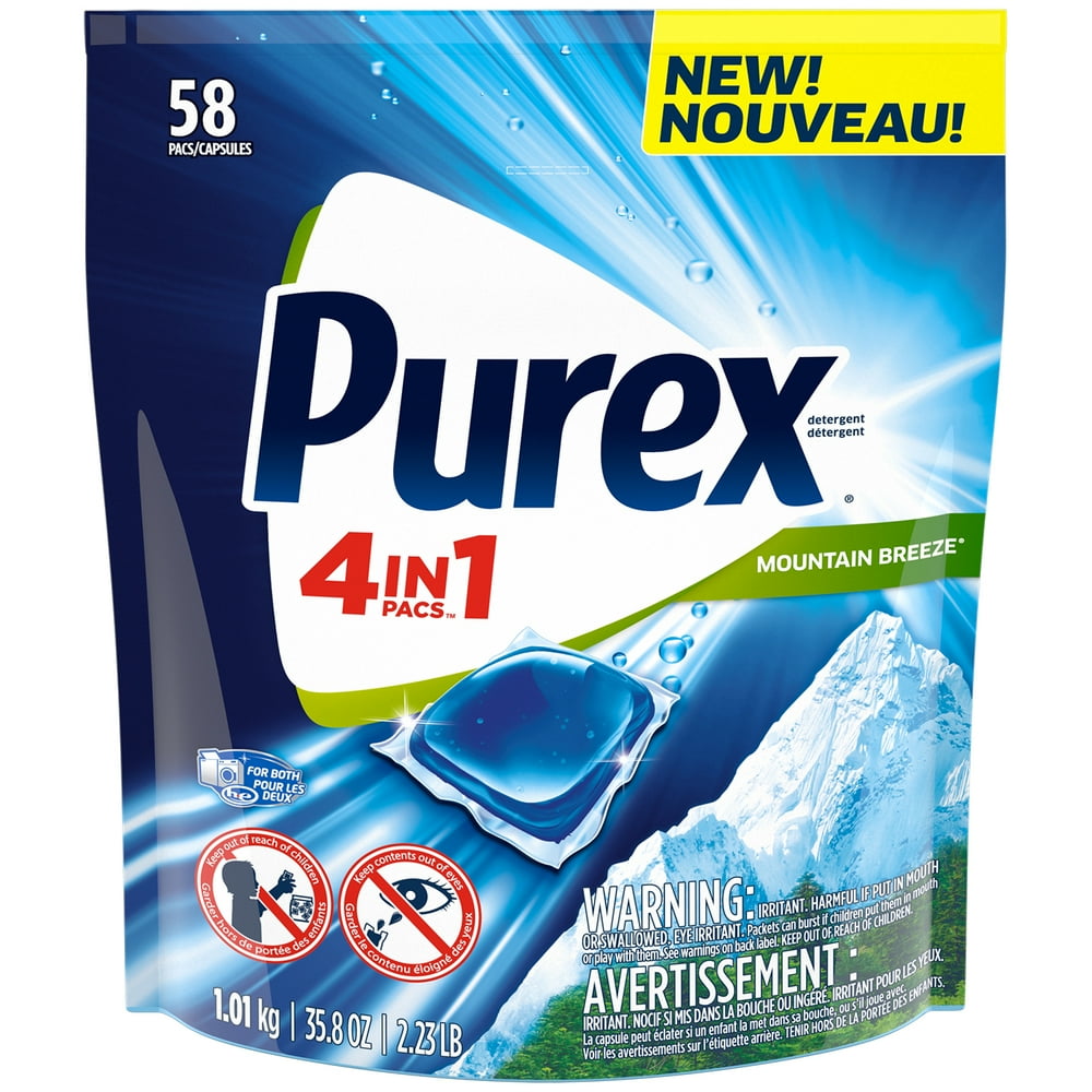Purex 4in1 Packs Mountain Breeze, Unit Dose Laundry Detergent, 58 Loads ...