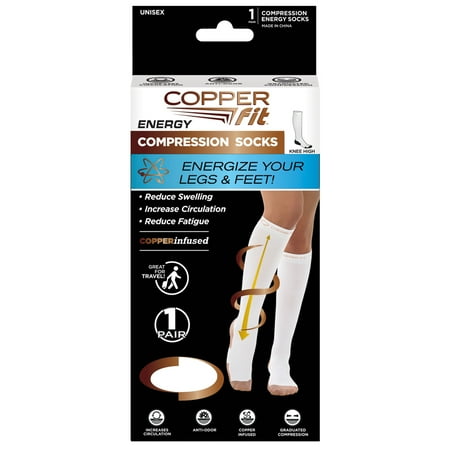 Copper Fit Energy Compression Socks, 1 pack, White, S/M – BrickSeek