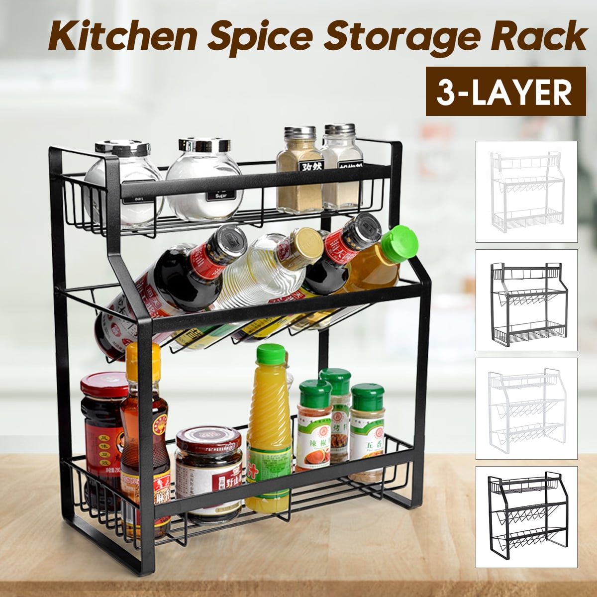 Spice Rack Organizer for Countertop, 3 Tier Metal Kitchen Spice ...