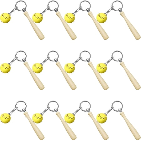 12 Pieces Softball Keychain Mini Wooden Bat Softball Keyring Softball ...