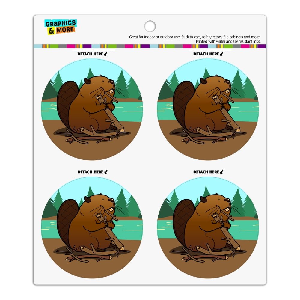 Beaver Chomping Wood Refrigerator Fridge Locker Vinyl Circle Magnet Set ...