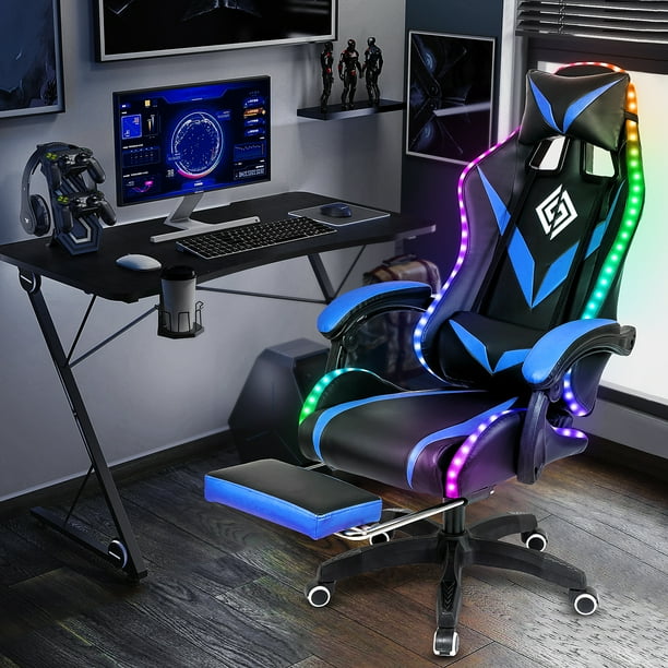HOFFREE Gaming Chair with RGB LED Lights Ergonomic Computer Chair with ...