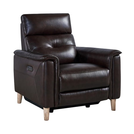 Armen Living Bynes Top Grain Leather Power Recliner Chair with USB in ...