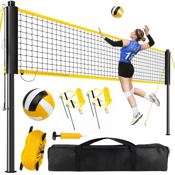 FITPLAY Portable Volleyball Net Set, Three Heights Adjustable, 32*3FT ...