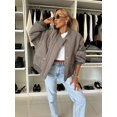 Women's Relaxed Quilted Bomber Jacket with Curved Stitching, Ribbed ...