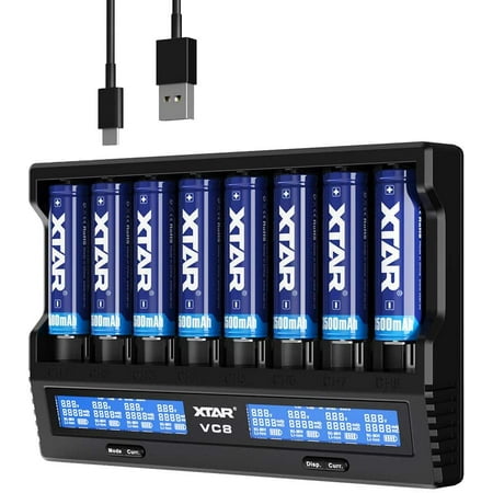 8 Bays 18650 Charger USB C 21700 Battery Charger XTAR VC8 Type C 3A ...