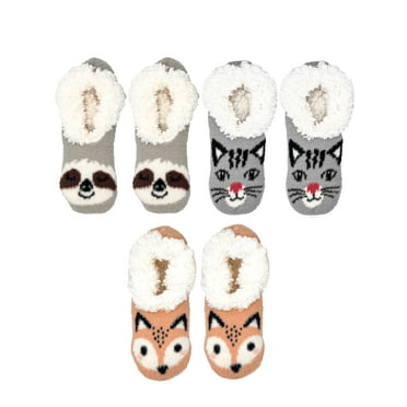 Cozylook Cute Animal Slipper Socks for Toddler Kids Girls Women – Fuzzy Fluffy Sherpa Lined, Non ...