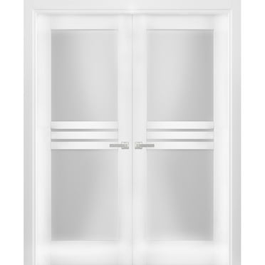 Lucia 2555 Matte Black, Solid French Double Doors with Clear Glass - 72 ...