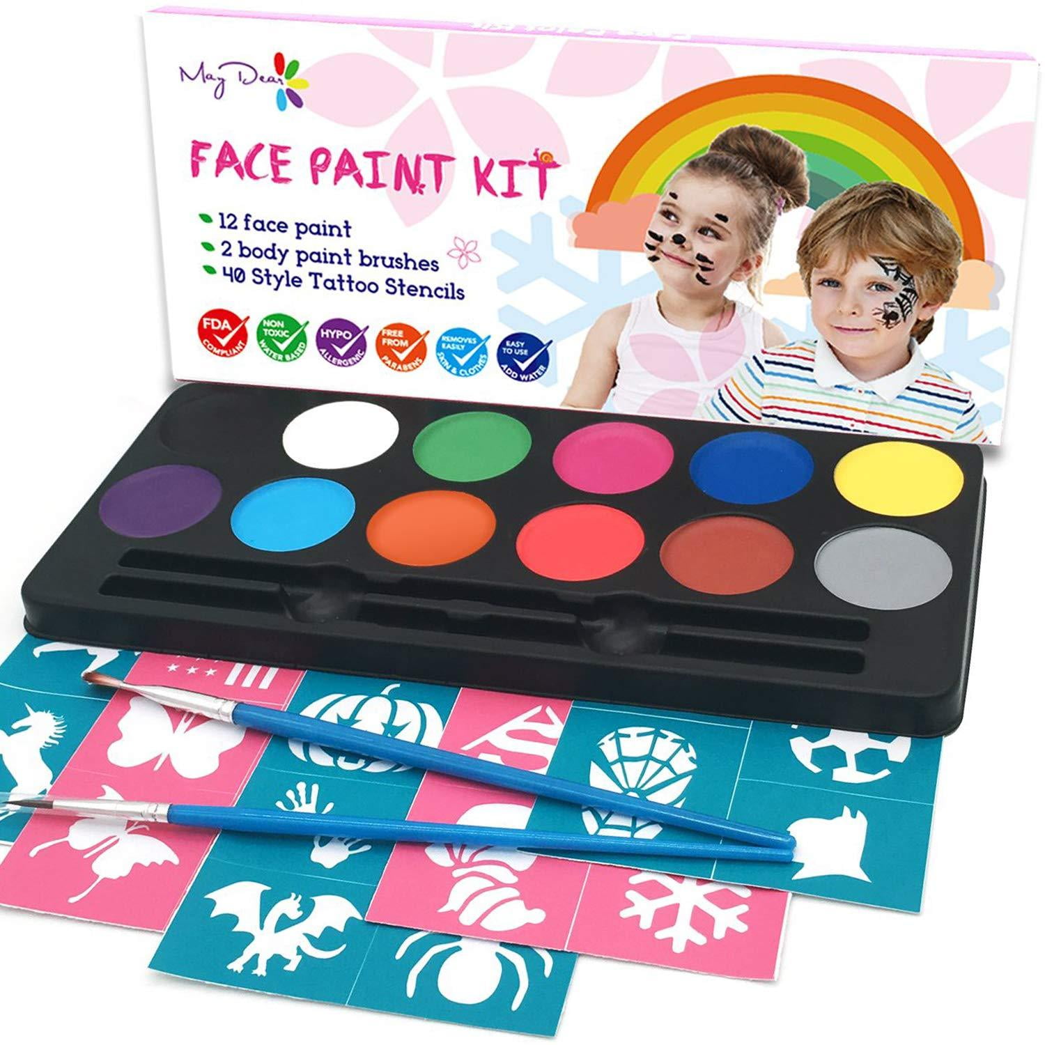 Maydear Face Painting Kit for Kids with 12 Safe and Non-Toxic Water ...