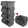 4-Pack Plastic Stackable Storage Basket Organizer, Kitchen Stacking ...