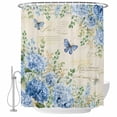 Blue Floral Shower Curtain, Summer Country Hydrangea Floral Butterfly ...