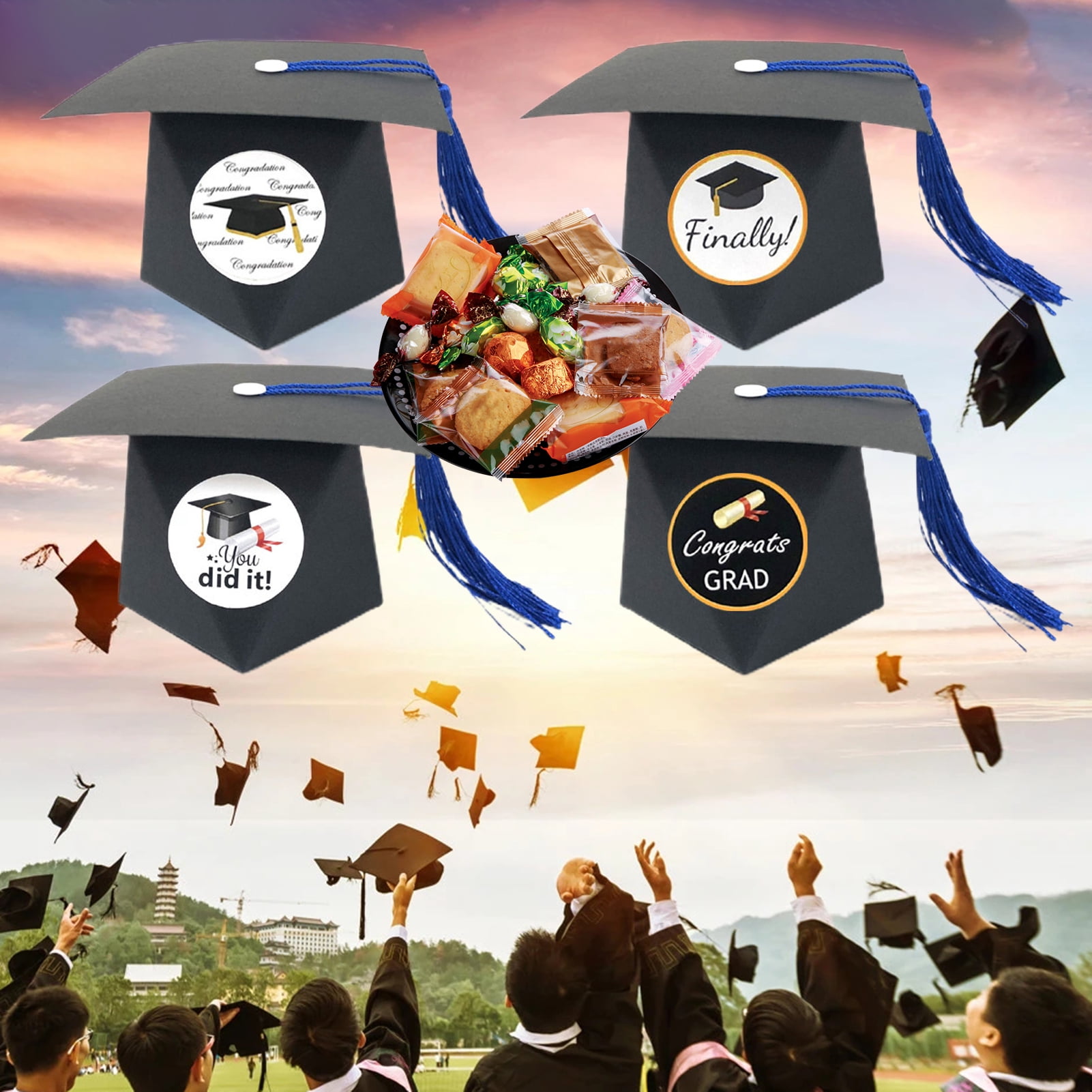Travelwant 12Pcs/Set Graduation Sweet Boxes Doctoral Cap Shaped Gift ...