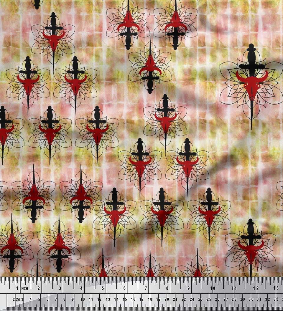 Soimoi Cotton Duck Fabric Floral,Animal Skull & Sword Texture Decor ...