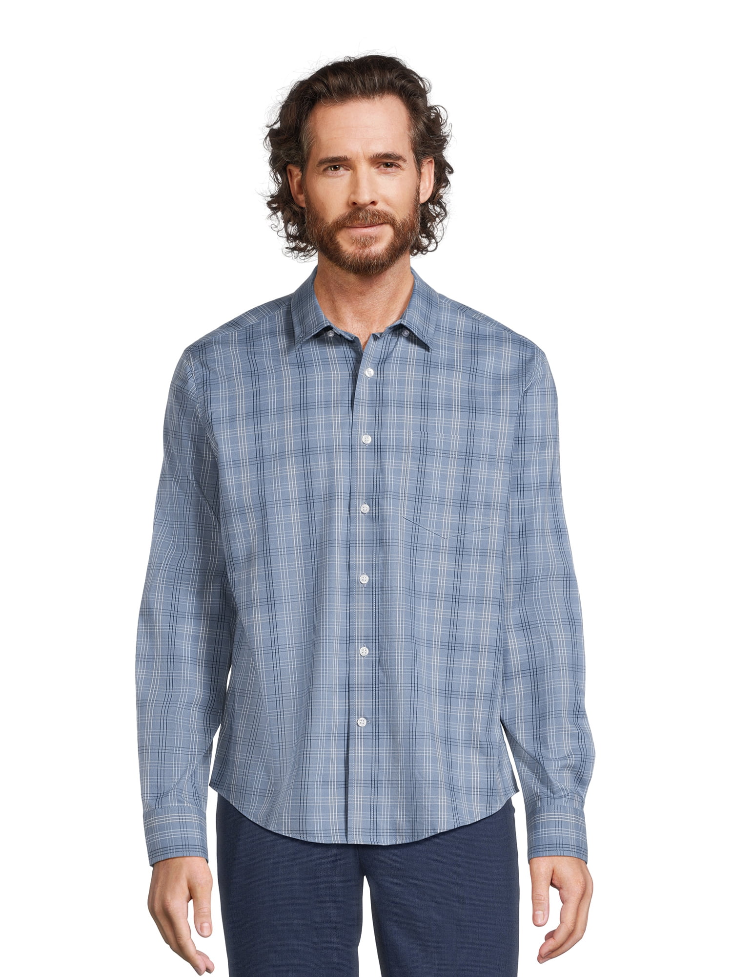 George Men's Long Sleeve Poplin Button-Up Shirt - Walmart.com