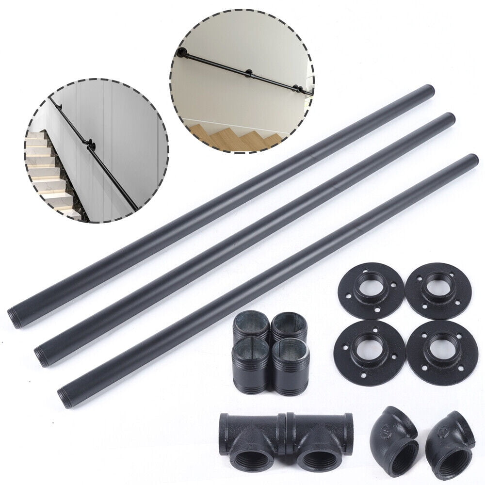 DENEST Industrial Pipe Stair Handrail Staircase Handrail 10 FT Wall ...