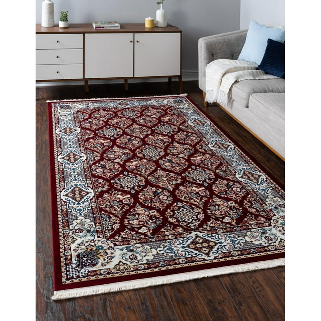 Rugs.com Rabia Collection Rug – 5' x 8' Burgundy Low Rug Perfect For ...