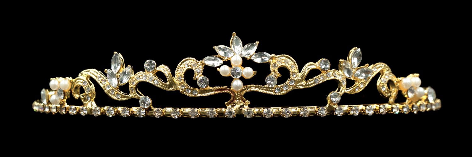 Dainty Swirl Pearl Tiara - #11109G Gold Plated - Walmart.com