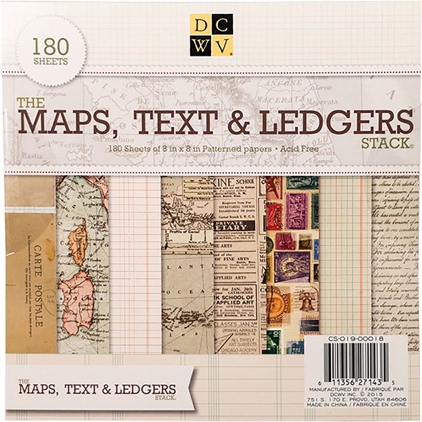 DCWV Single-Sided Paper Stack 8"X8" 180/Pkg-Maps, Text & Ledgers ...