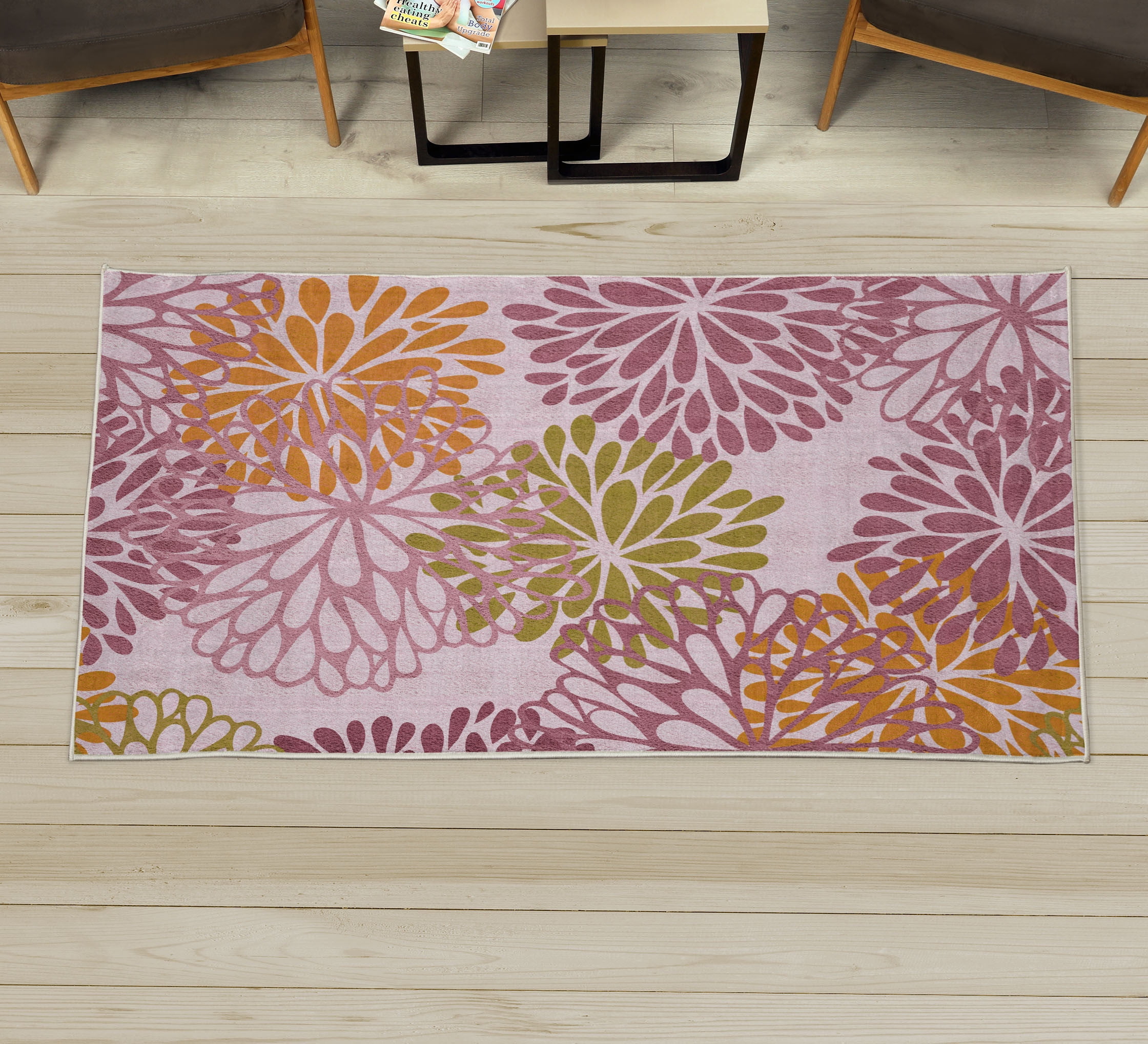 Flower Decorative Rug, Modern Dahlia Inspired Petals Blossom Abstract ...