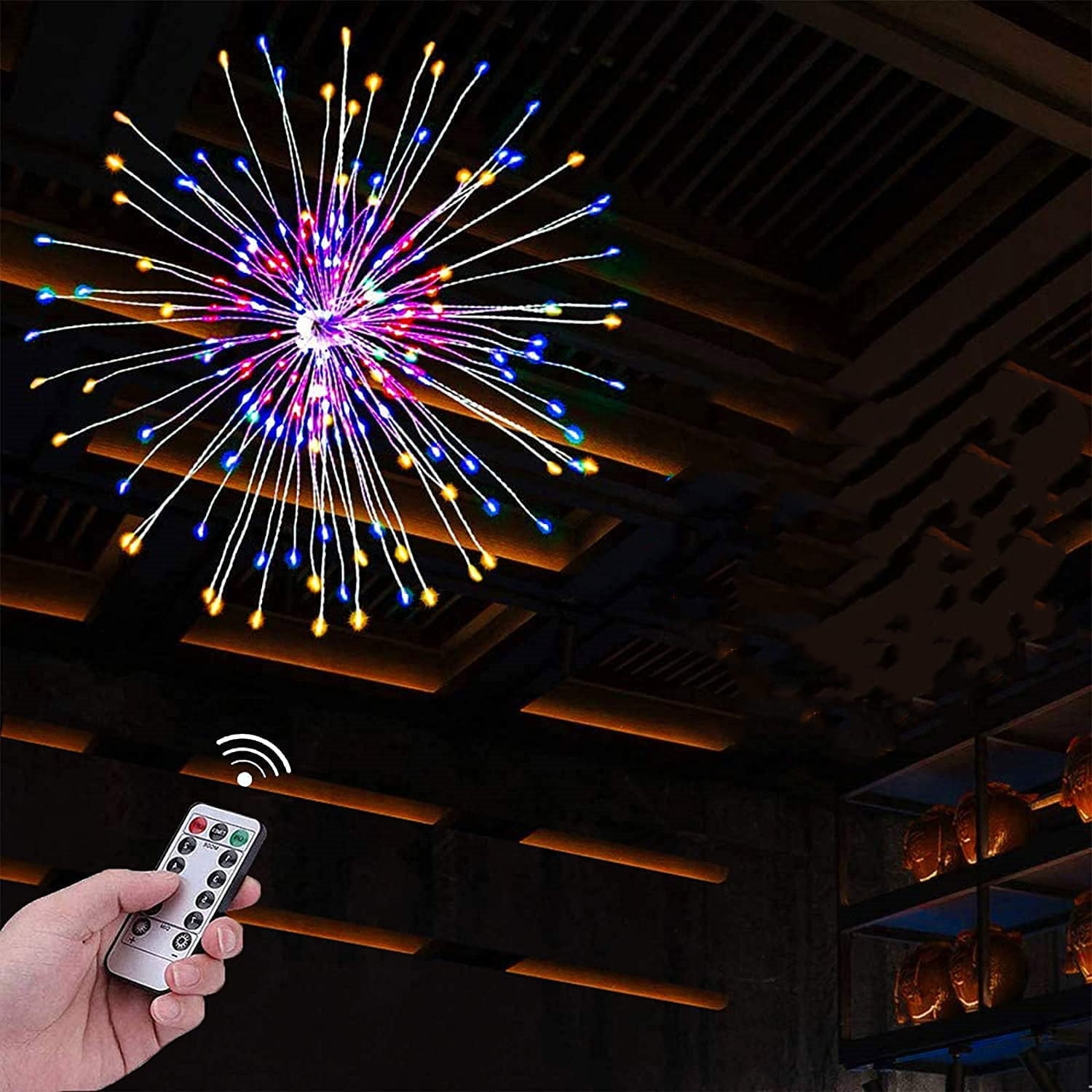 Firework Lights 120 LED Starburst Lights Battery Powered, 8 Modes Copper Wire Fairy String ...