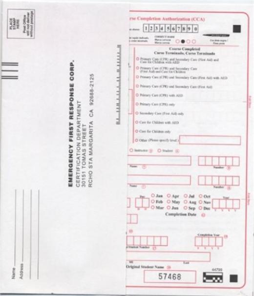 PADI Emergency First Response EFR PIC Certification Form for Scuba ...